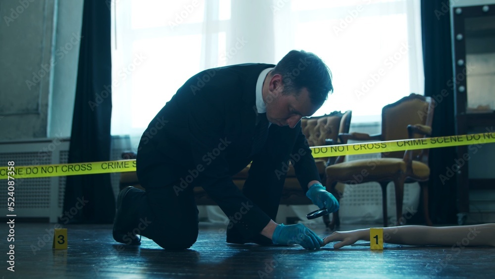 Detective Collecting Evidence in a Crime Scene. Forensic Specialists ...