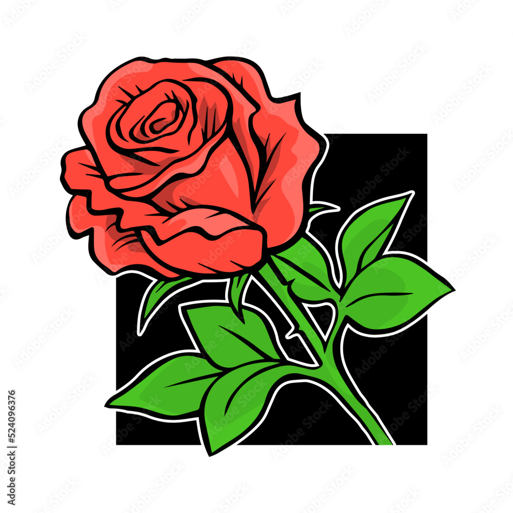 Red rose. Hand drawing with lines. Plants and flowers. Symbol of love ...