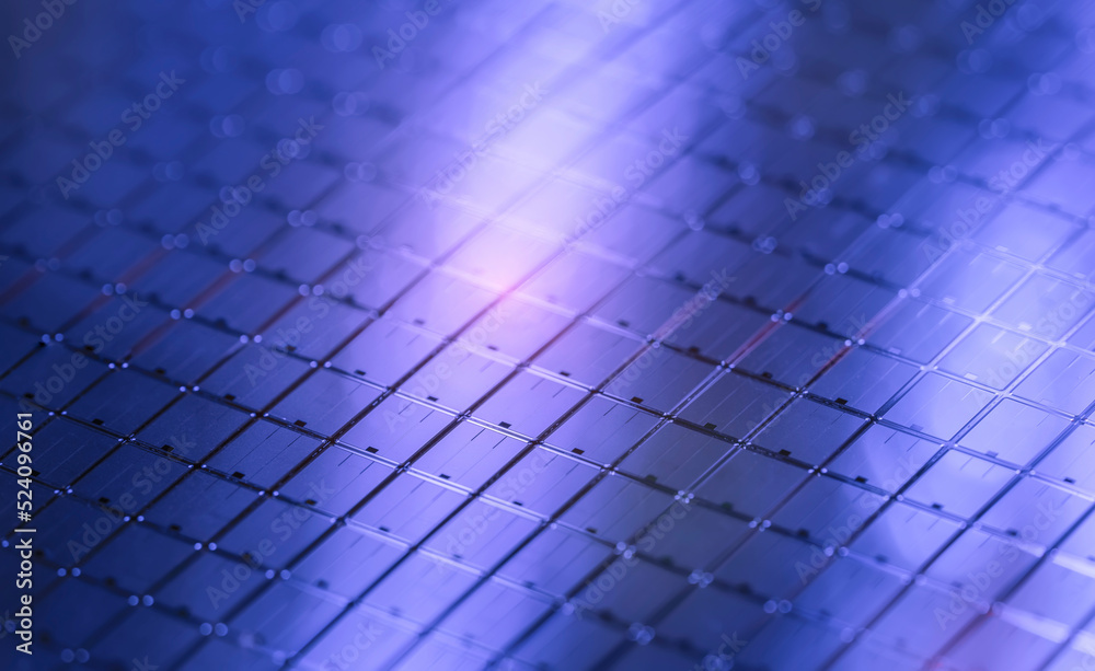 silicon chip wafer reflecting blue colors background Stock Photo ...
