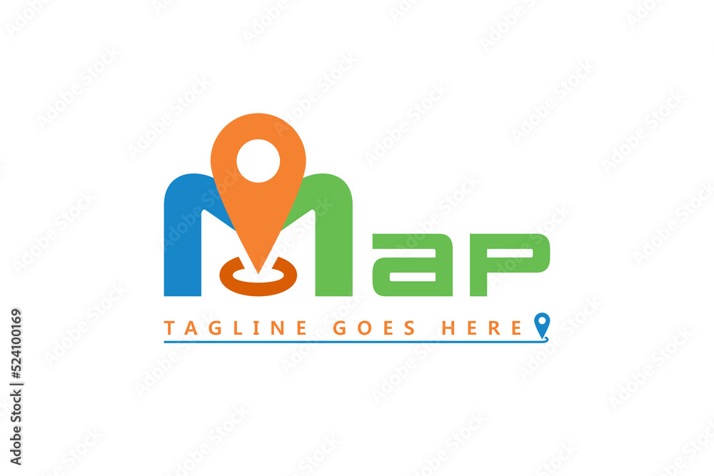 Letter M Map Typography Vector For GPS Map App Logo Design, Map Logo ...