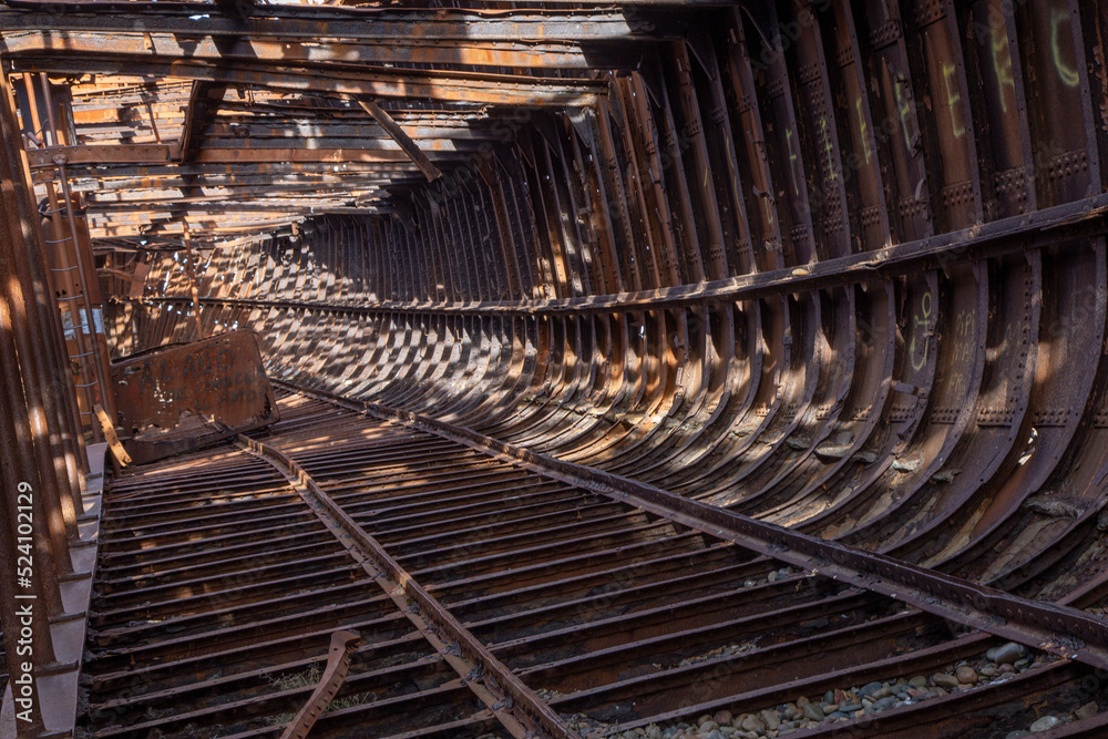 Texture or background of the interior of a rusty old ship called the ...