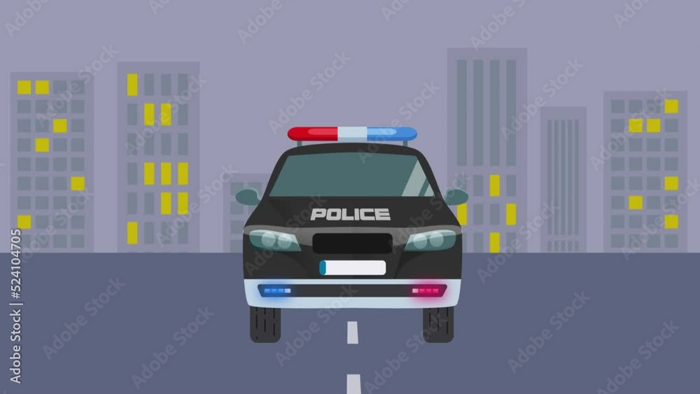 Police car animation front view with night city background. Police ...