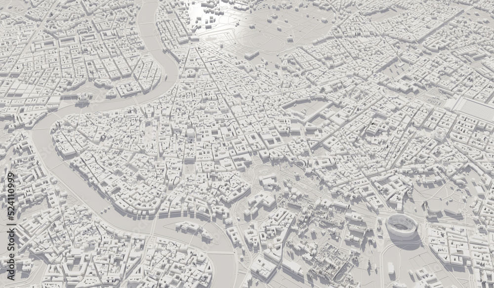 Rome, Italy city map aerial view. minimal design. 3D Rendering Stock ...