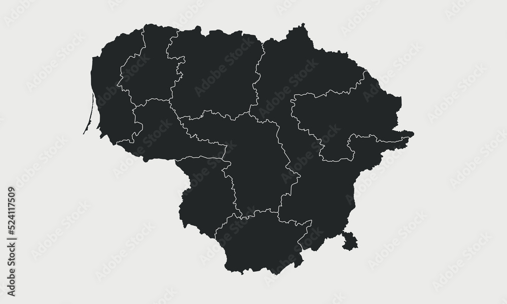 Lithuania map with regions isolated on white background. Outline Map of ...