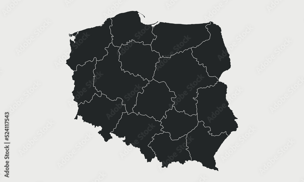 Poland map with regions isolated on white background. Outline Map of ...