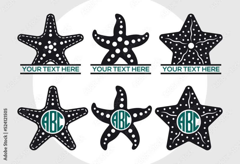 Star Fish Monogram Svg Cut File, Sea Beach Svg, Sea Animals Svg, Fish ...