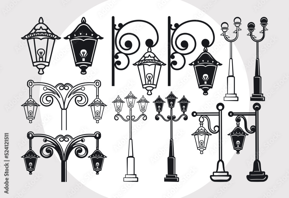 Street Lamp Bundles Svg | Lamp Svg | Light Svg | Street Lanterns Svg ...