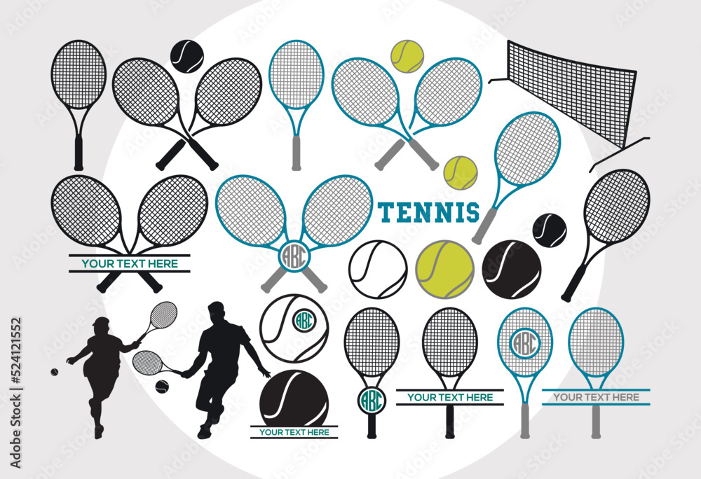 Tennis SVG Cut File, Sports Ball Svg, Racket Svg, Tennis Bat Svg ...