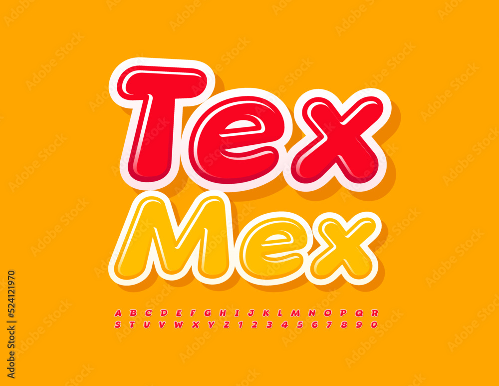 Vector advertising sign Tex Mex. Bright Red Font. Set of modern ...