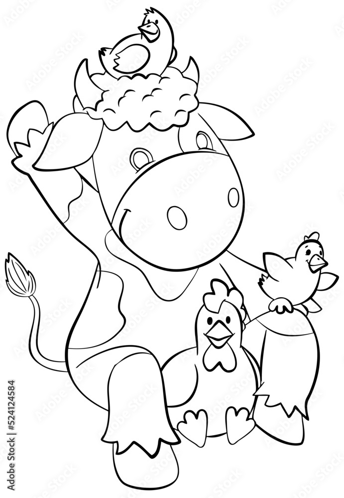 Cow. Element for coloring page. Cartoon style. Stock Vector | Adobe Stock