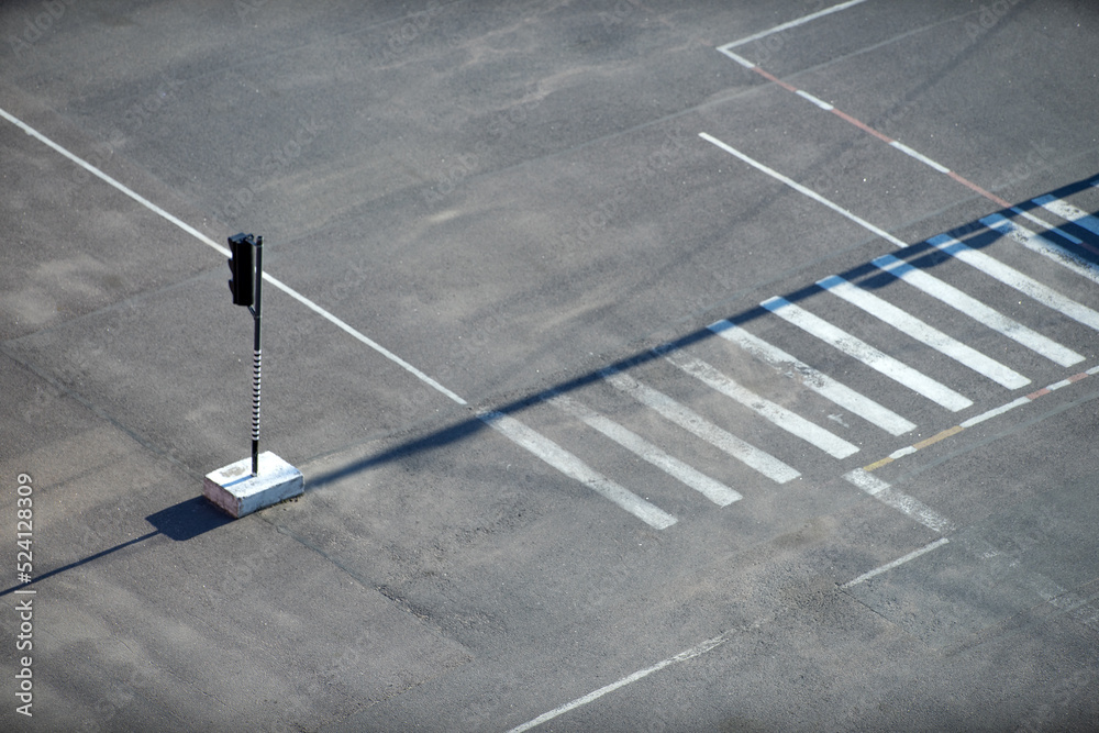 Traffic light on an asphalt road top view.Pedestrian crossing in the ...