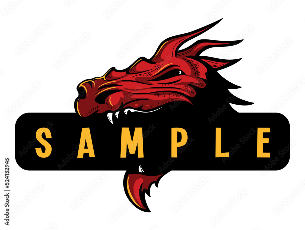 Vector red dragon head illustration. Isolated on white background ...