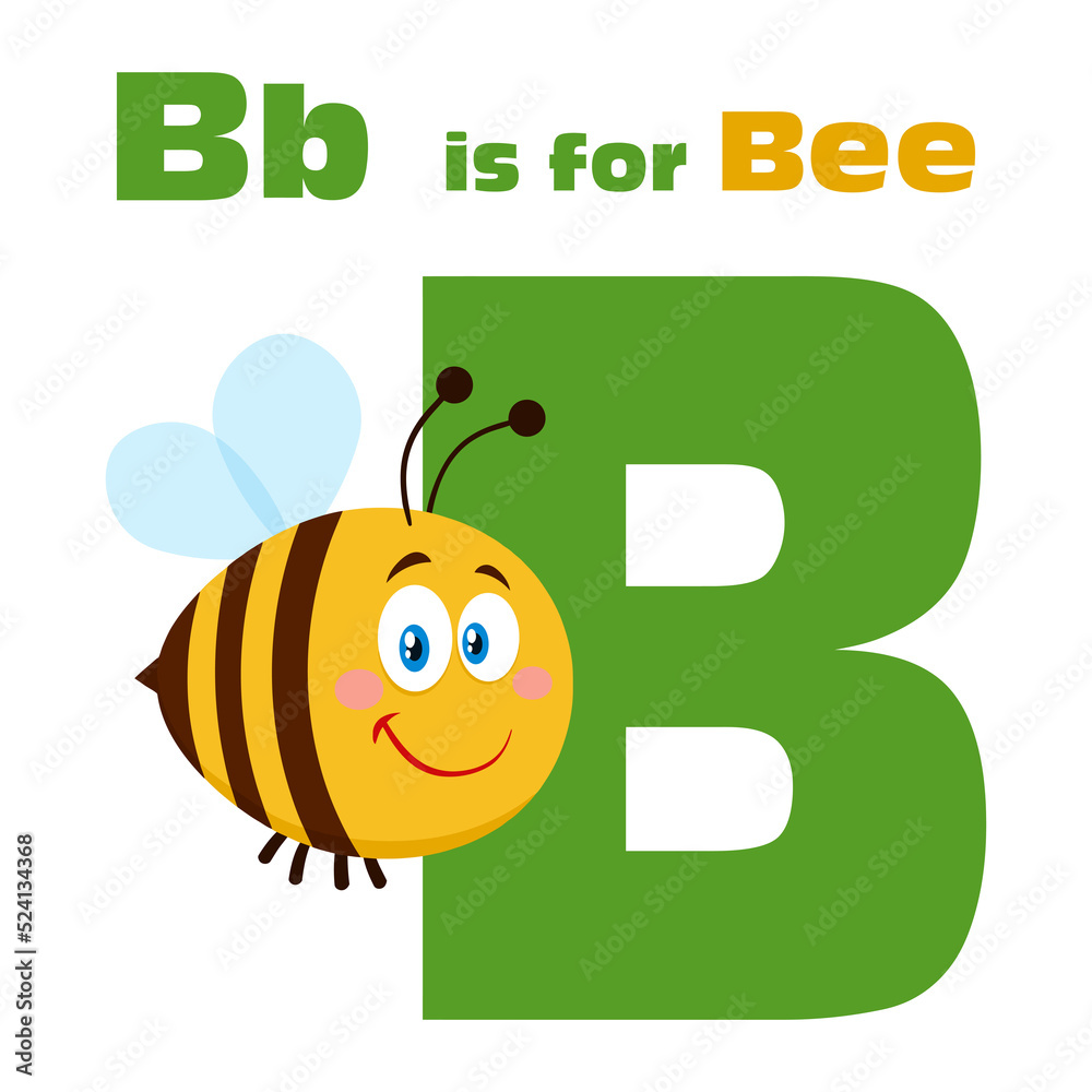 Bee Cartoon Character Flying Over Letter B And Text. Hand Drawn ...
