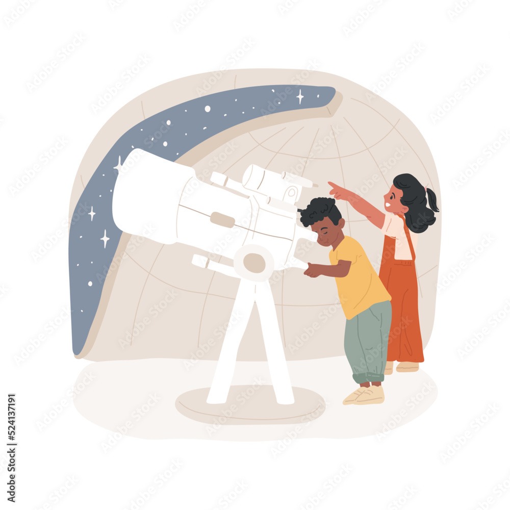 Telescope isolated cartoon vector illustration. Children looking in a ...