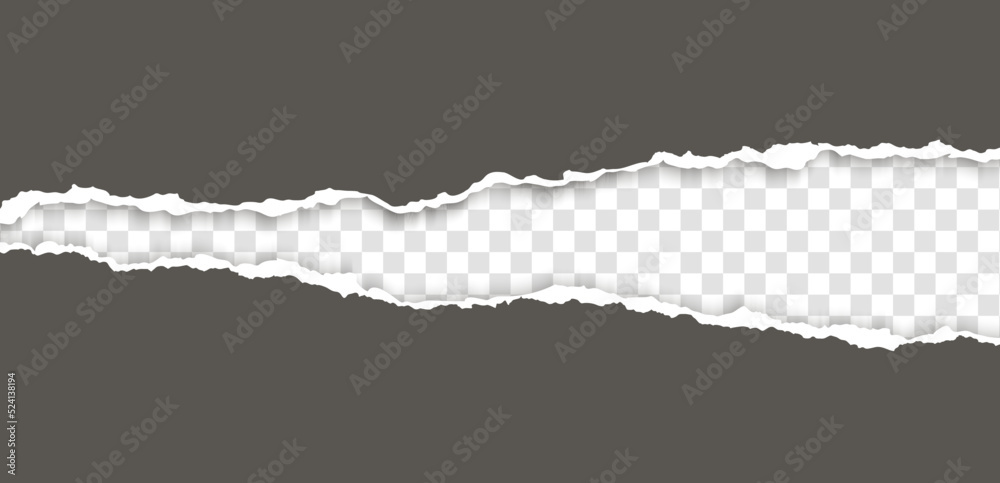 Realistic, torn, ripped strip of grey paper with a light shadow on a ...