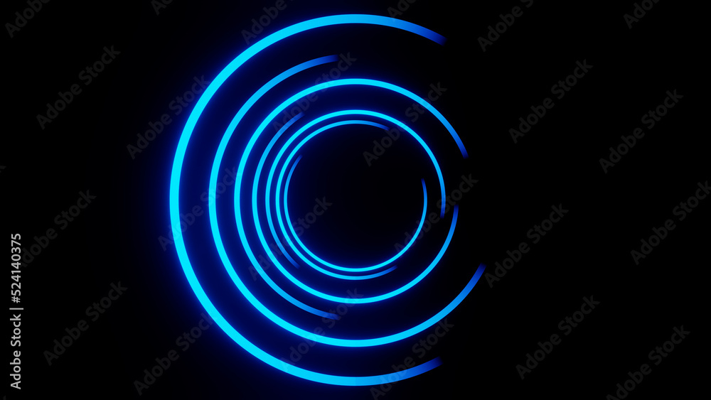 Rotating blue neon circles loading animation background 3d render Stock ...
