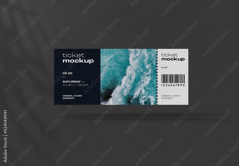 Editable Ticket Mockup for Event Promotion – Front View with Barcode ...