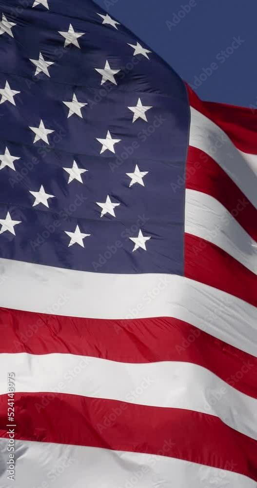 4k Vertical Slow Motion American Flag Waving In The Wind. Stock Video ...