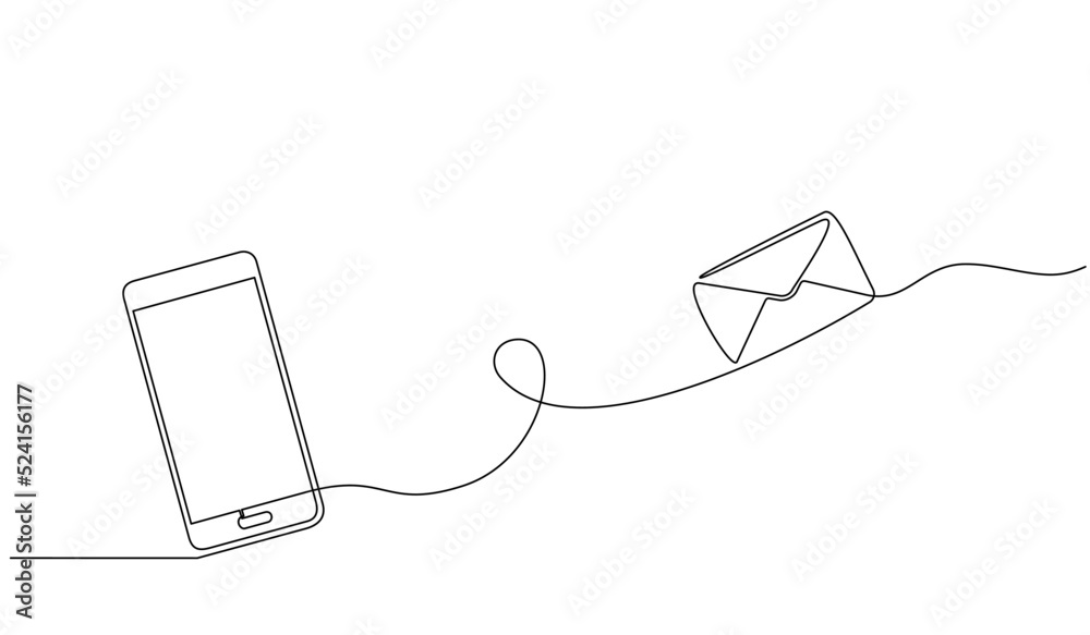 Continuous one line drawing of a chat messages on smartphone ...