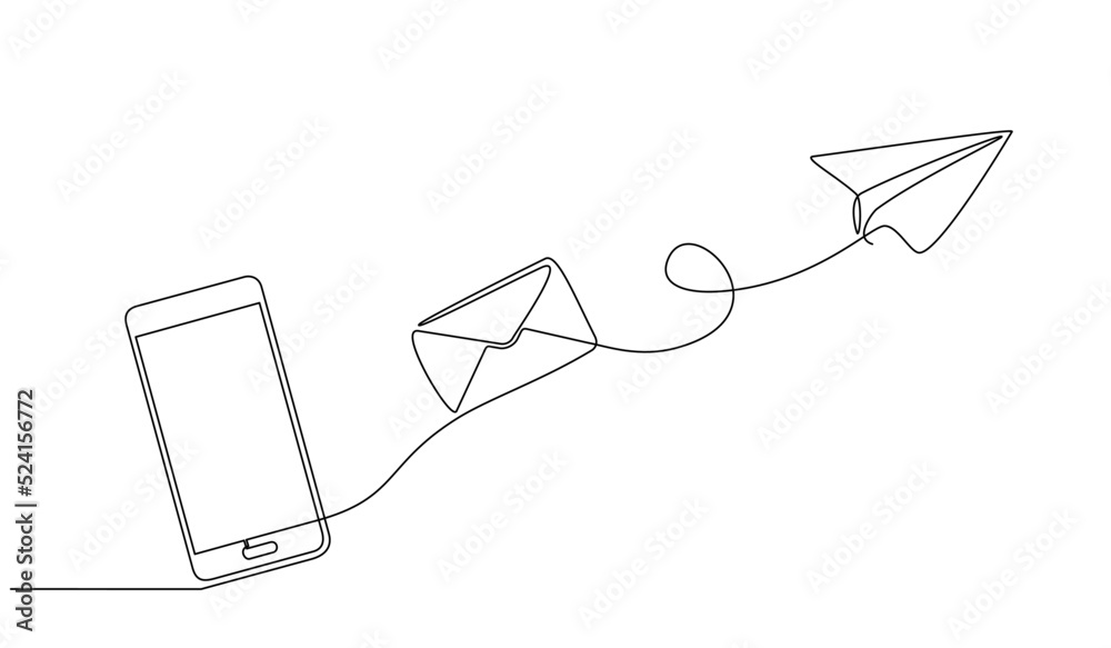 Continuous one line drawing of a chat messages on smartphone ...
