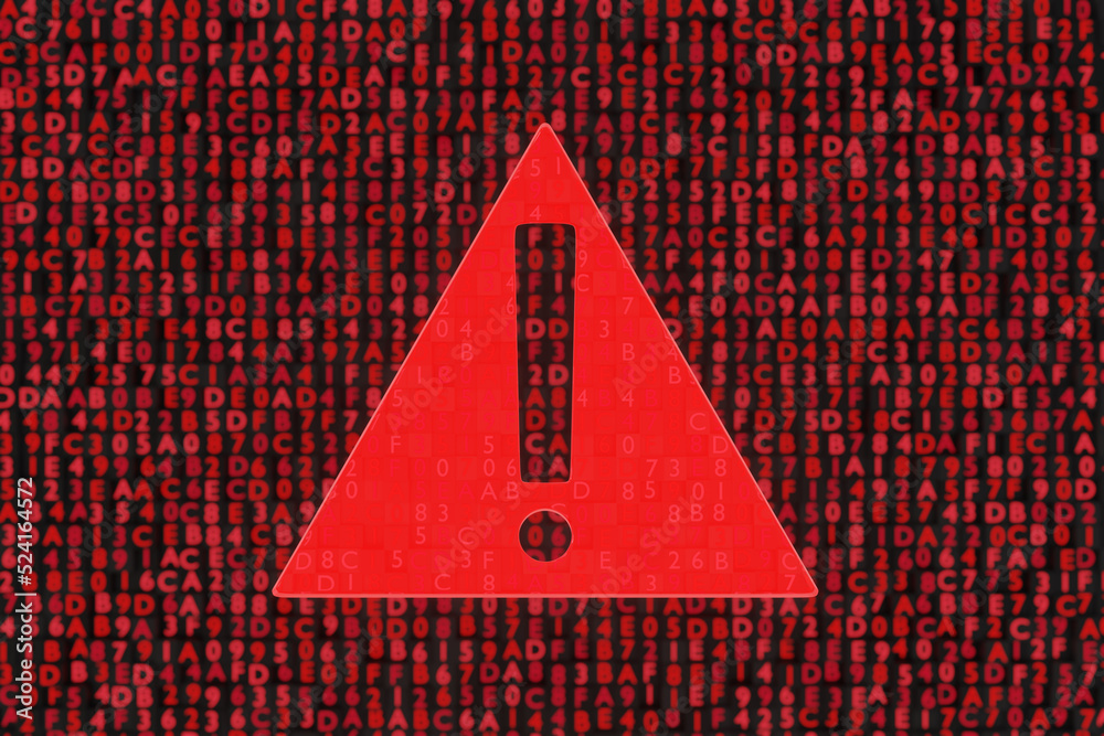 Red triangular warning sign on hexadecimal background. Illustration of ...