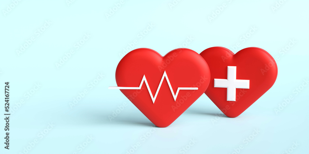 3D heart background, heartbeat, red heart rate. Medical concept, health ...