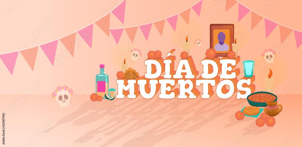 Vector banner con texto "día de muertos" decorado con elementos de la ...