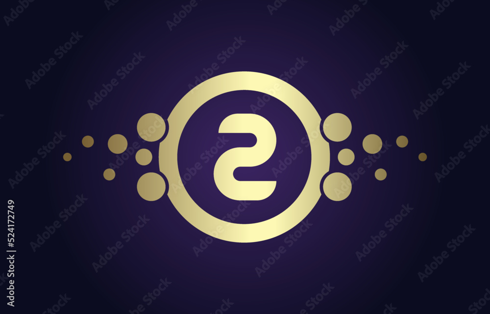 Dots Number 2 Logo in a Gold circle frame and Purple Background. Vector ...