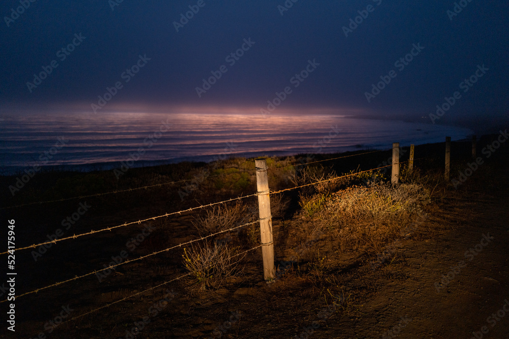 Strange, unique, weirdly colored sunset with spooky pink and purple ...