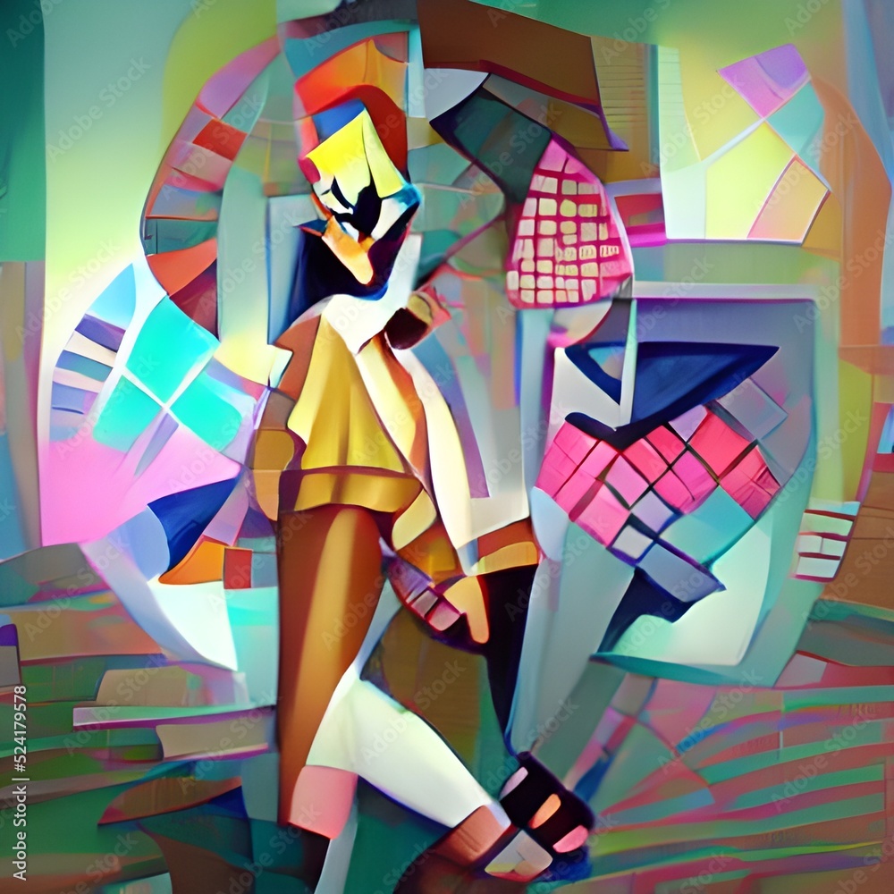 80s Fashion Wallpaper in Cubism Style, Funky Trend Abstract Art ...