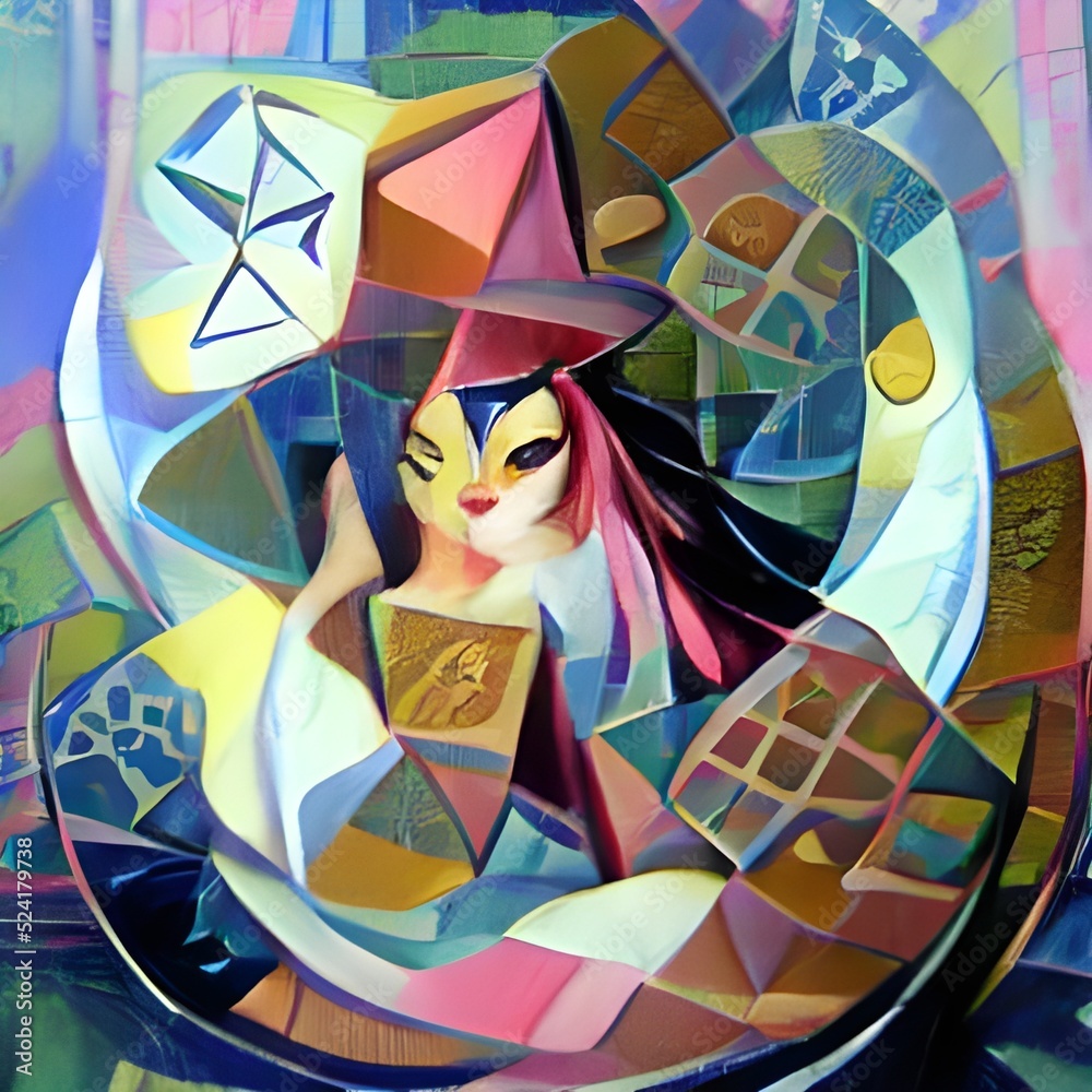Mystical Gypsy Girl and Her Cat in Her Magical Room Wallpaper in Cubism ...