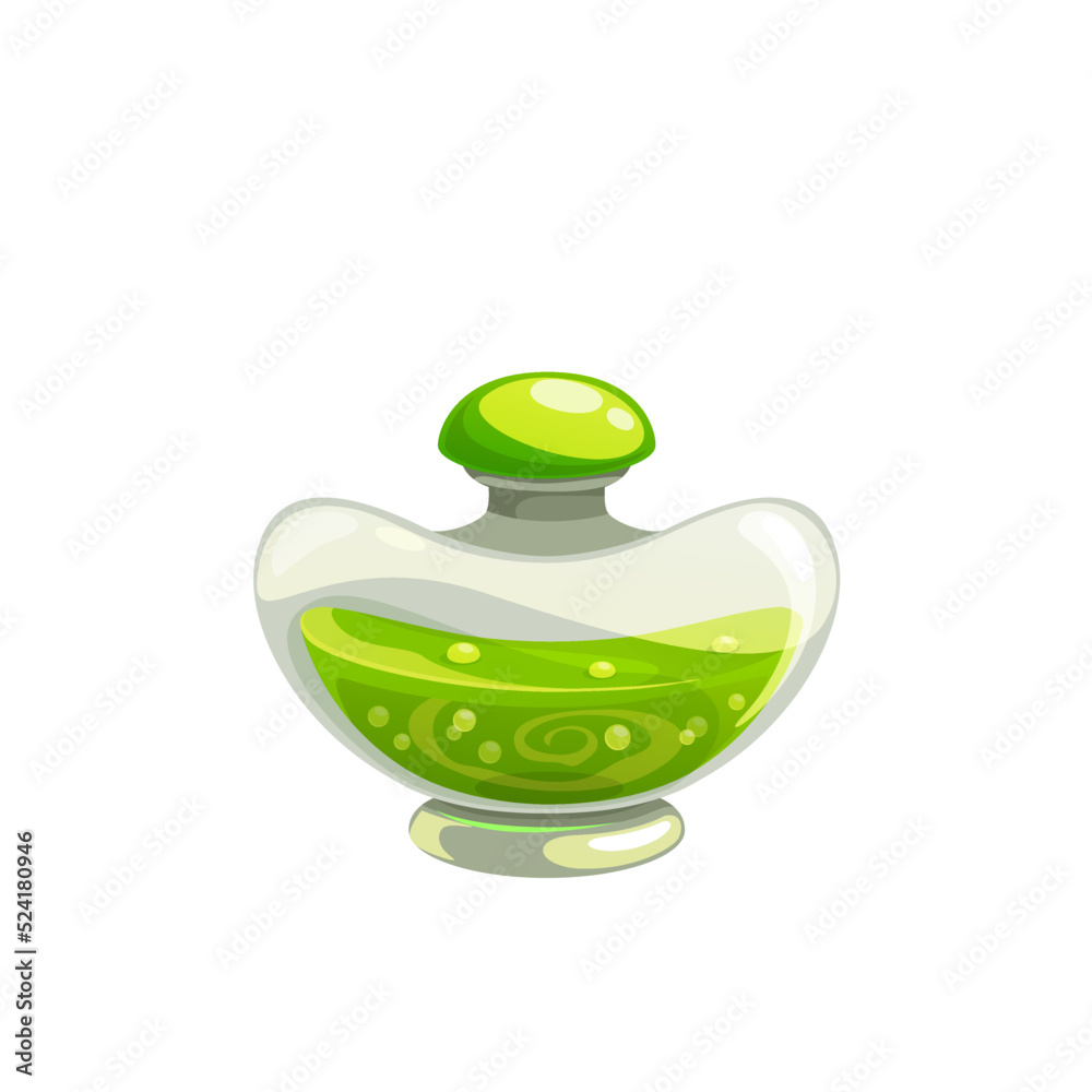 Potion bottle vector icon, green magic elixir in glass flask with ...