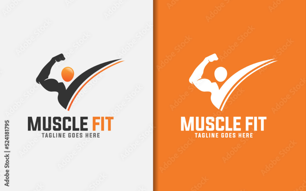 Muscle Fit Logo Design. Abstract Muscular People Pose and Tick Symbol ...