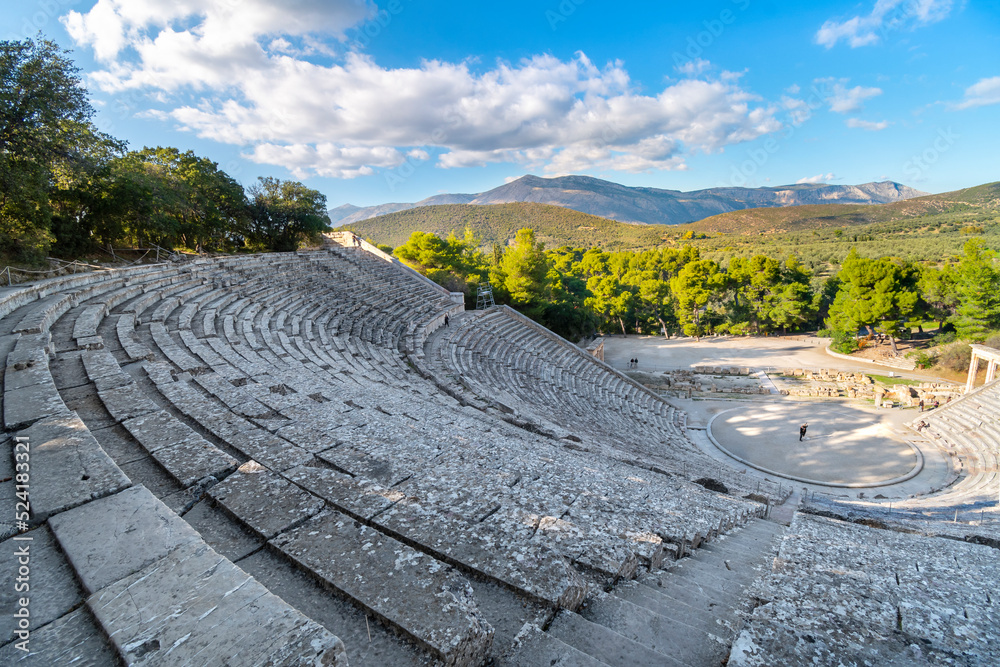 View from the top row of the ancient Theater at Epidaurus a 4th century ...