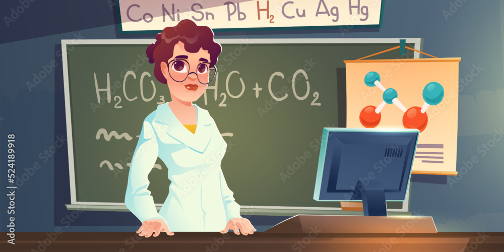 School chemistry teacher in classrom, cartoon illustration. Vector ...