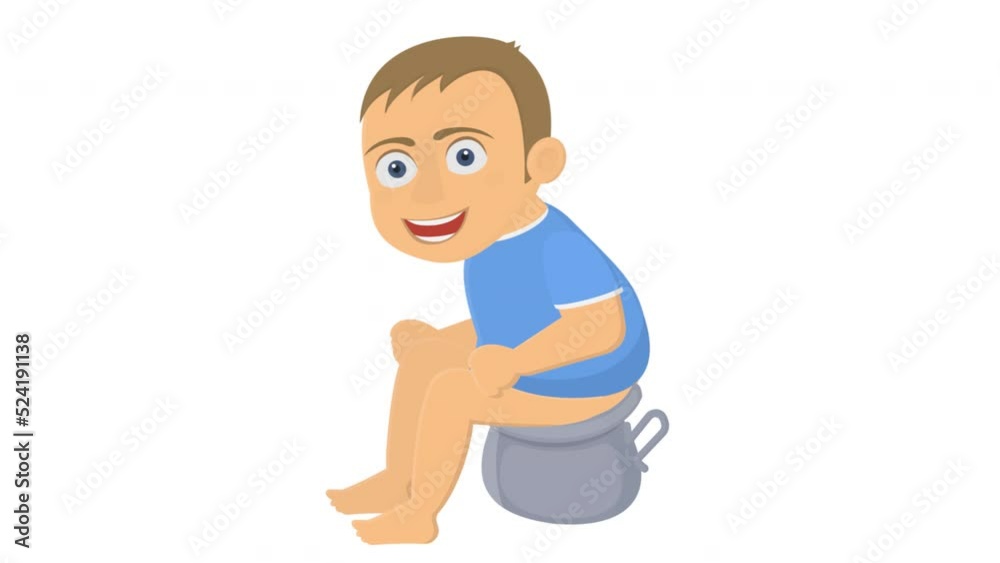 Child is in the toilet. Animation kid poops on a potty, alpha channel ...