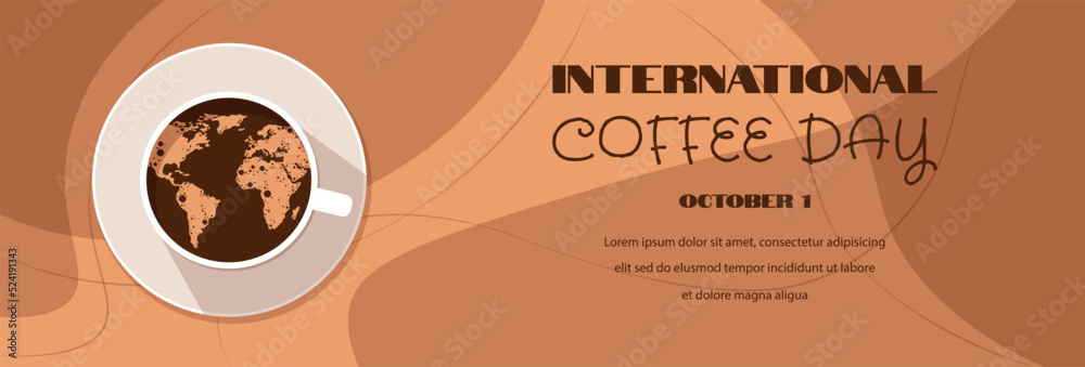 Vector illustration, coffee cup with foam forms a map of the world ...