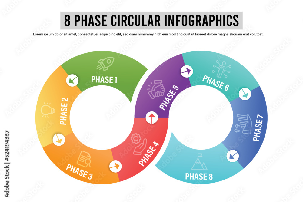 Eight phase cyclical business development process concept. Infinity ... Eight phase cyclical business development process concept. Infinity ...