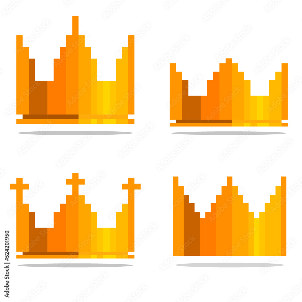 Golden crown. Pixel art icon. 8 bit flat style. Design. Vector ...