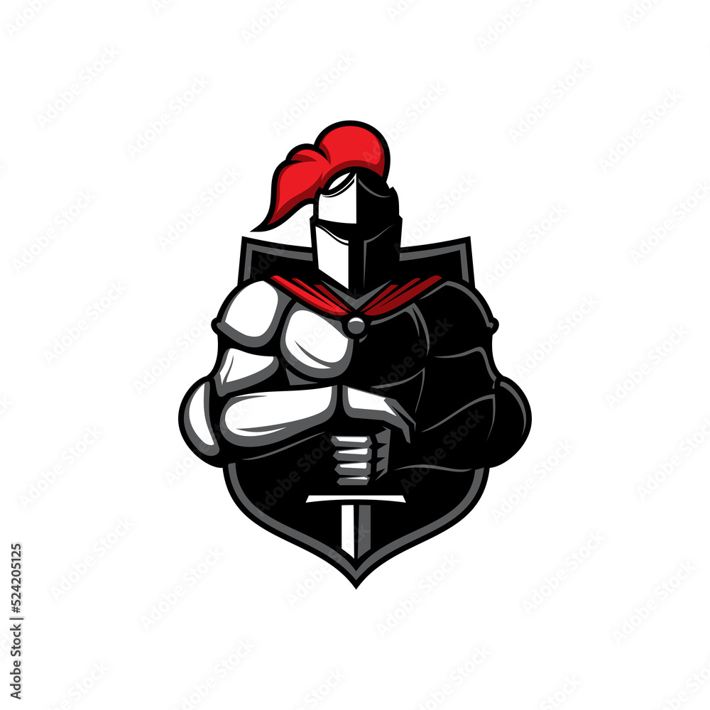 Knight with sword and shield vector icon. Medieval mascot of warrior ...