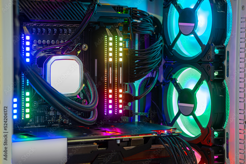 Close-up Hi-performance custom computer desktop for work, play game ...