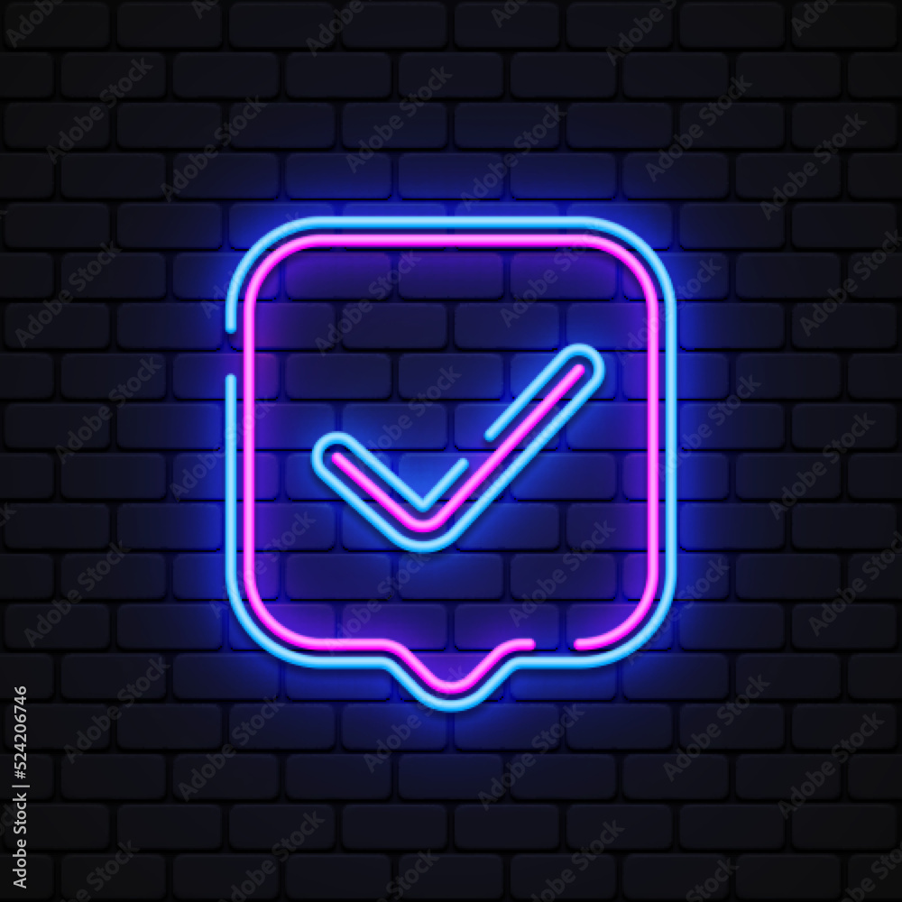 Check mark neon sign, great design for any purposes. Template with ...