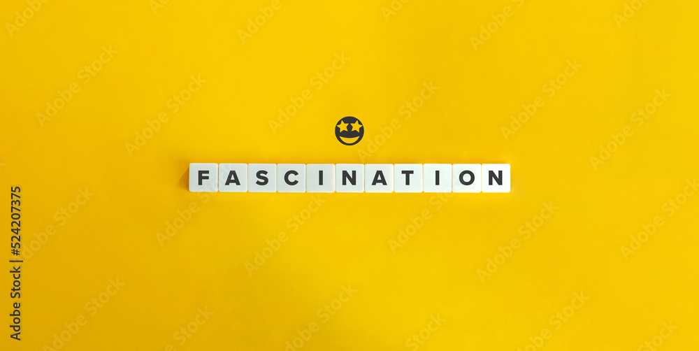 Fascination Word and Emoji. Block Letter Tiles on Yellow Background ...