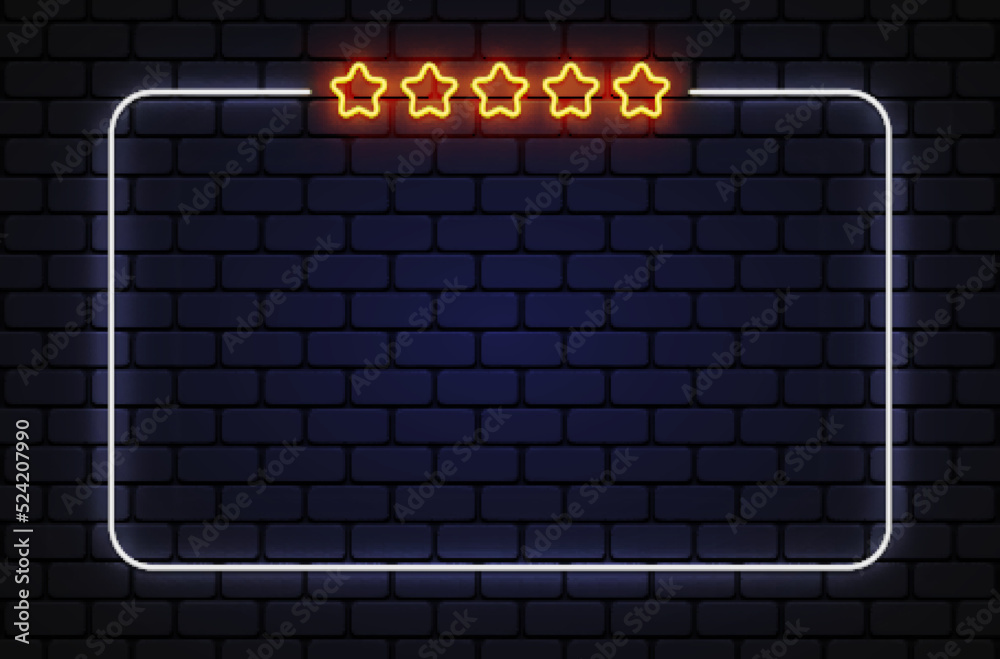 Five Stars neon frame vector design template. Five Stars neon frame ...