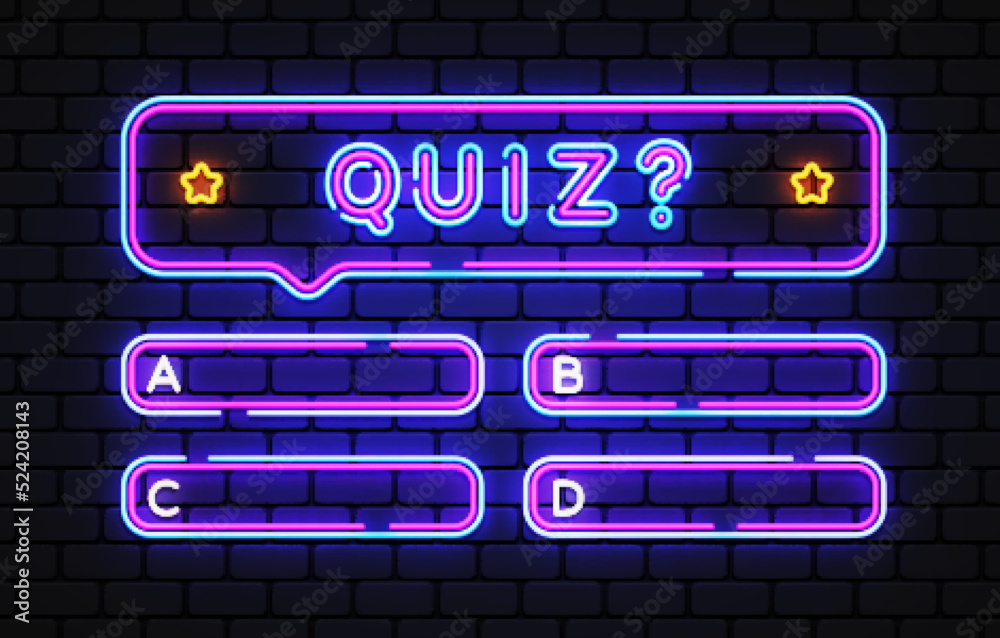 Quiz test menu neon template. Quiz on light background for game ...