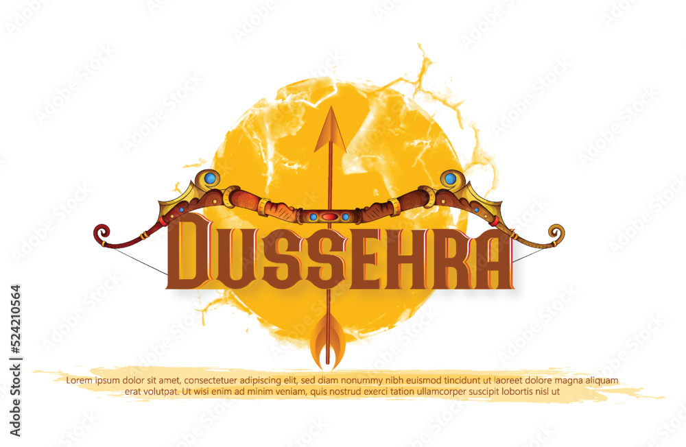 Vetor de Happy Dussehra Font With arrow and bow ,Lord Rama killing ...
