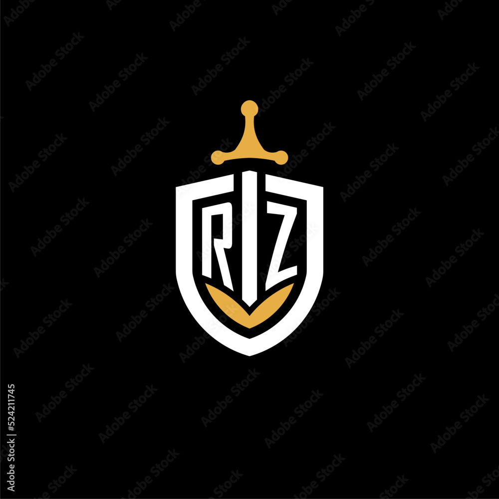 Creative letter RZ logo gaming esport with shield and sword design ...
