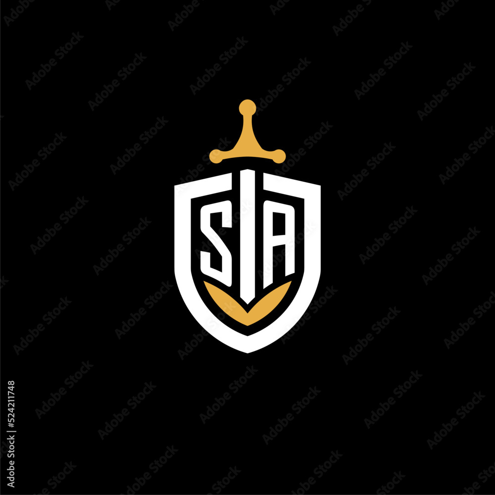 Creative letter SA logo gaming esport with shield and sword design ...