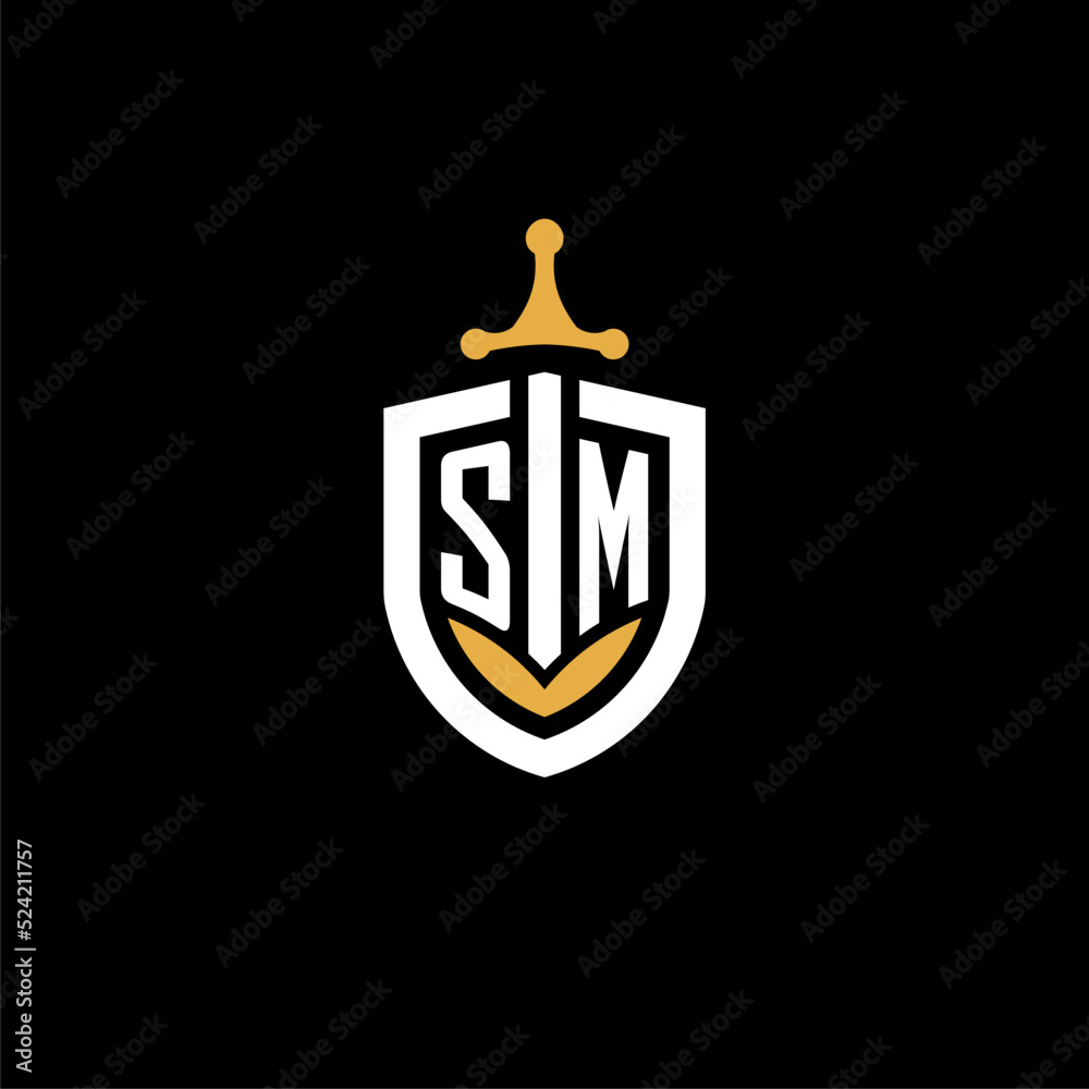 Creative letter SM logo gaming esport with shield and sword design ...
