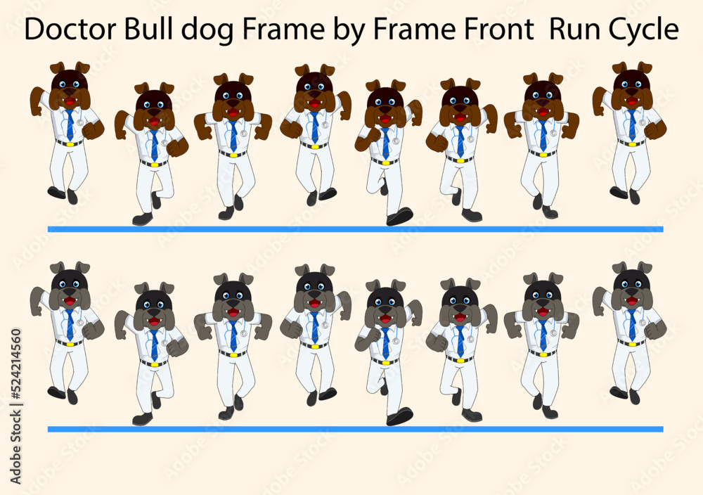 Big Brown Bull Dog vector illustration frame by frame Run cycle ...